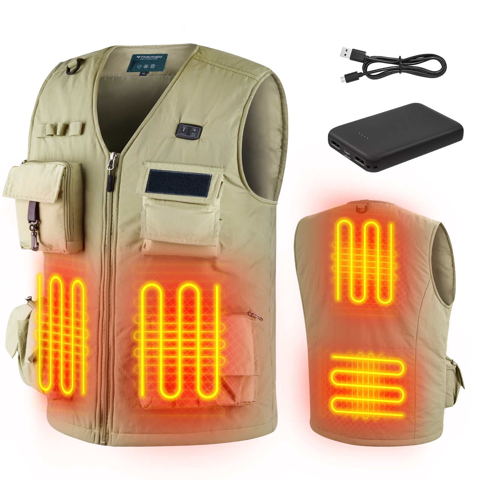THKFISH Heated Fishing Vest for Men Ice Fishing, 3 Heating Levels Fish